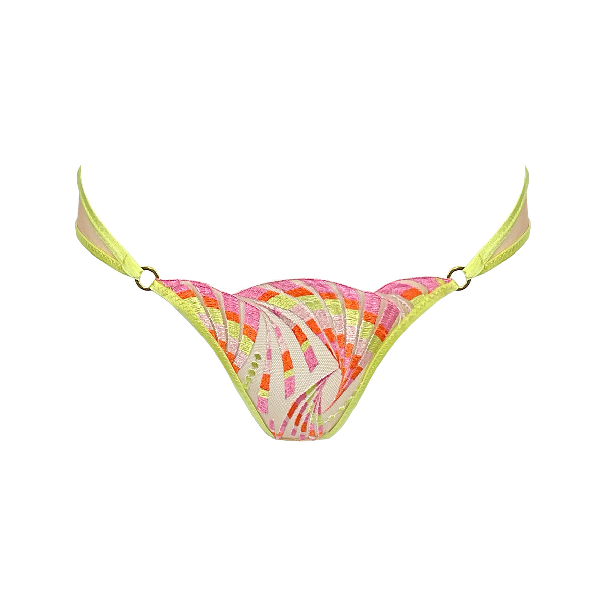 SUPER FAN - Lime yellow geometric lace lingerie wireless bra set ...